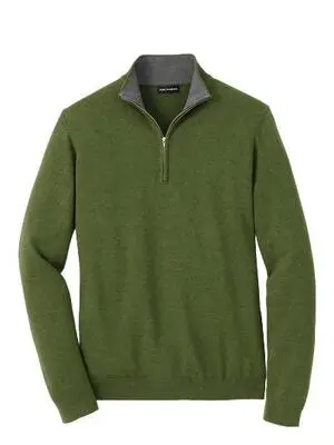 PAUL FREDRICK Quarter Zip Mock Neck Supima Cotton Sweater - Olive