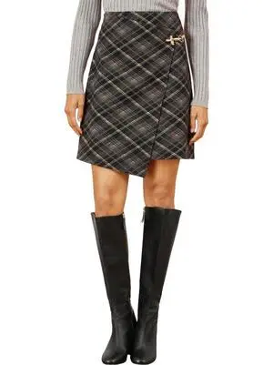 YUMI Checked Wrap Skirt With Buckle Fastening - Black