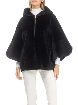 Gorski Genuine Shearling Jacket With Cropped Sleeves - Black