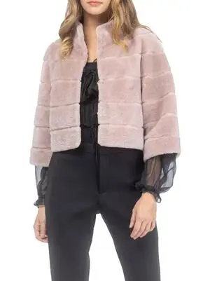 Gorski Genuine Shearling Cropped Bolero With Cropped Sleeves - Blush