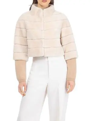 Gorski Genuine Shearling Cropped Bolero With Cropped Sleeves - Cream