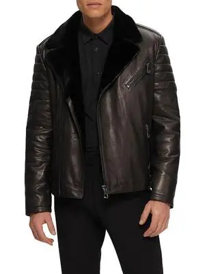 Gorski Nappa Moto Jacket With Genuine Shearling - Black/black