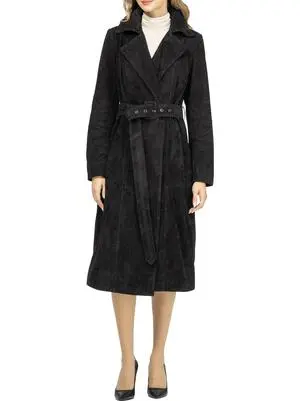 Gorski Metis Suede Belted Long Trench Coat - Black