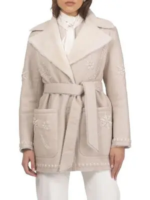 Gorski Genuine Shearling Short Jacket With Embroidery - Cream/cream