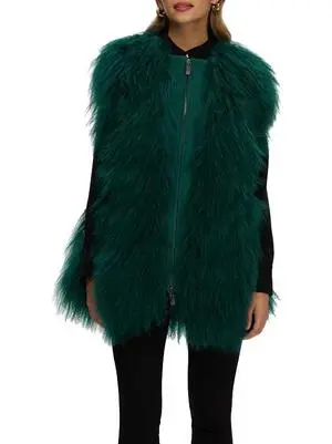 Gorski Genuine Shearling Zip Vest - Forest Green