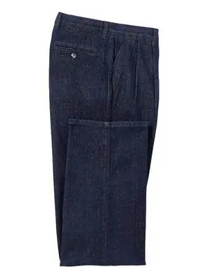 PAUL FREDRICK Pleated Denim Trousers - Dark Blue