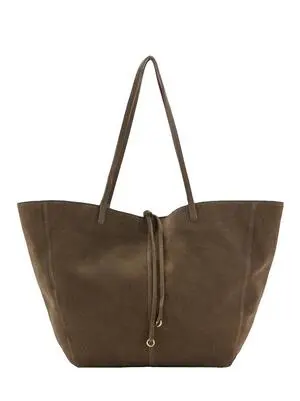 Mango Suede Shopper Bag - Khaki Green