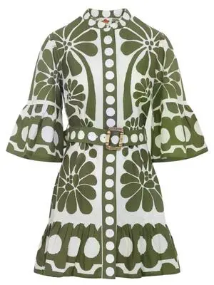 Farm Rio Floral Belted Dress - Green