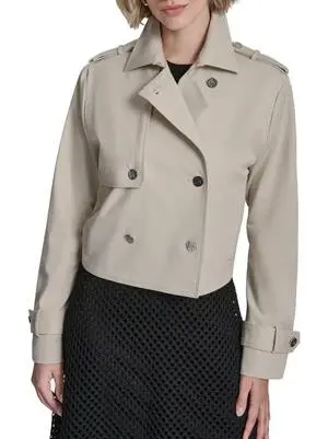 Dkny Cropped Trench Coat - Ecru