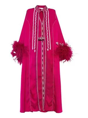 REEM AL DHAHERI Embroidered Feather Kaftan Set - Pink