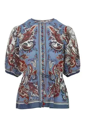 Farm Rio Paisley Scarf Blouse - Blue