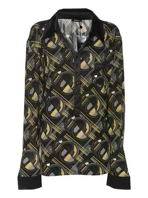 ELENA MIRO` Patterned Long-sleeve Polo Top - Black