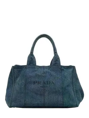 Prada Denim Canapa Logo Satchel - Blue