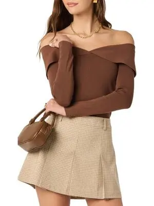 Astr The Label Off-the-shoulder Sweater - Brown