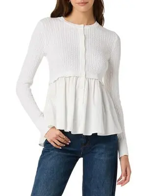 Astr The Label Mixed Media Peplum Top - White