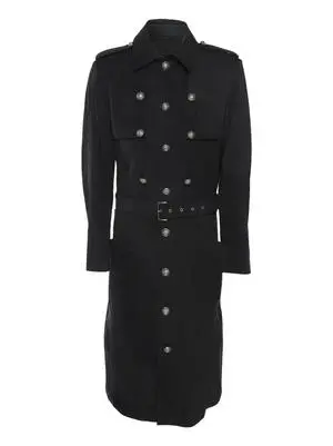 Balmain Buttoned Belted Coat - Grey