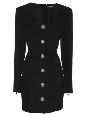 Balmain Wool Button Midi Dress - Black