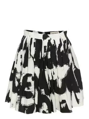 Alexander McQueen Abstract-print Pleated Skirt - White