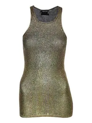 TOM FORD Ribbed Knit Scoop Neck Top - Gold
