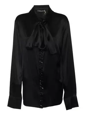 Marina Rinaldi Crystal-embellished Long-sleeve Blouse - Black