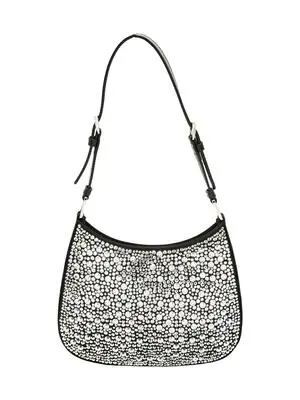 Prada Cleo Crystals Logo Shoulder Bag - Silver