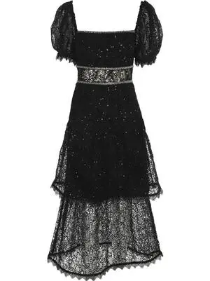 SELF-PORTRAIT Lace Sequin Midi Dress - Black