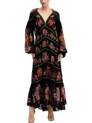 Farm Rio Floral-print V-neck Maxi Dress - Black