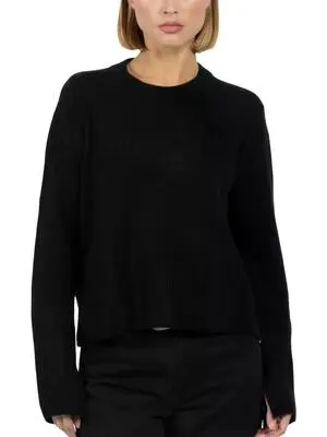 Autumn Cashmere Crew Neck Slit Cuff Sweater - Black