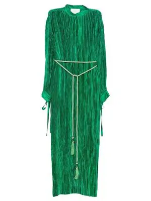 REEM AL DHAHERI Pleated Belted Maxi Dress - Green