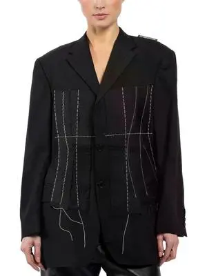 1/OFF Buttoned Blazer With Contrasting Stitching - Black