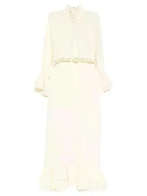 REEM AL DHAHERI Ruffled Belted Midi Dress - Neutrals