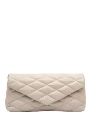 Saint Laurent Large Quilted Lambskin Sade Clutch Bag - Brown
