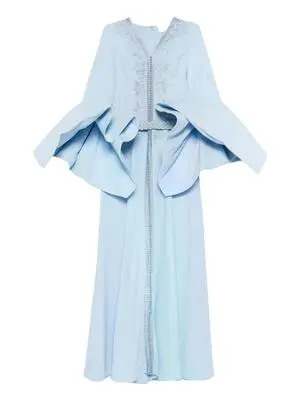 REEM AL DHAHERI Embroidered Maxi Kaftan With Ruffled Sleeves - Blue