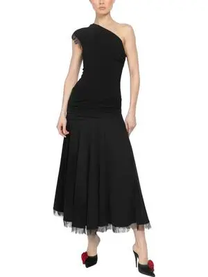 Brandon Maxwell Fringe One-shoulder Midi Dress - Black