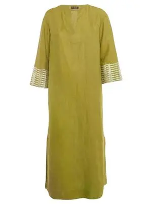 Loro Piana Embroidered Linen Midi Dress - Green