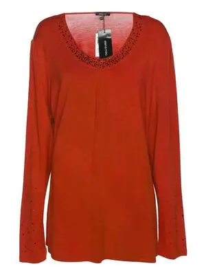 ELENA MIRO` Rhinestone Neckline Top - Orange