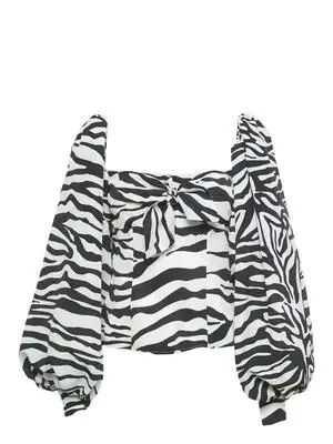 Attico Animal-print Bow-detail Blouse - White