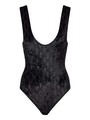 Gucci Gg Embellished Chenille Bodysuit - Black