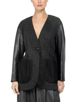LEUR LOGETTE Embossed Sleeve-detail Jacket - Black