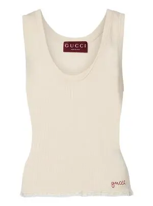 Gucci Ribbed-knit Cotton Tank Top - White