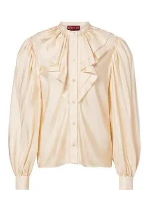 Gucci Ruffled Silk Blouse - Beige
