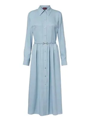 Gucci Interlocking G Belted Silk Shirt Dress - Blue