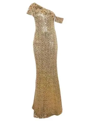 Badgley Mischka Sequined Asymmetrical Dress - Gold