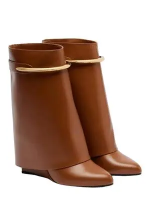 Givenchy Shark Leather Mid-Calf Boots Brown