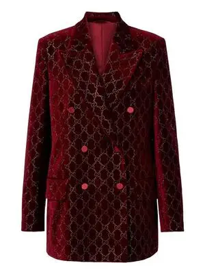 Gucci Gg Embellished Cotton Velvet Blazer - Red