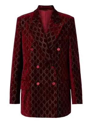 Gucci Gg Embellished Cotton Velvet Blazer - Red