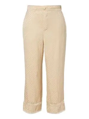 Gucci Gg Silk Jacquard Cropped Wide-leg Pants - Beige