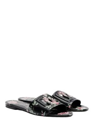 Dolce & Gabbana Floral Leather Slides - Black
