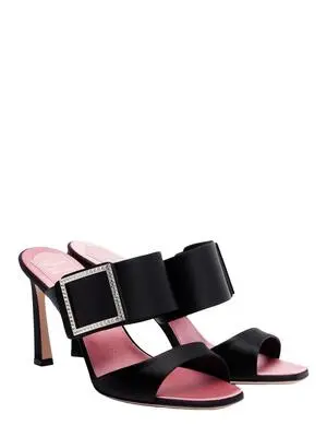 ROGER VIVIER Trompette 85 Embellished Satin Mules - Black