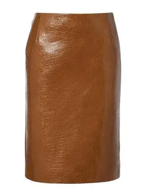 Gucci Embossed Leather Pencil Skirt - Brown